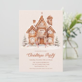 Elegant Gingerbread House Christmas Party Invitation | Zazzle