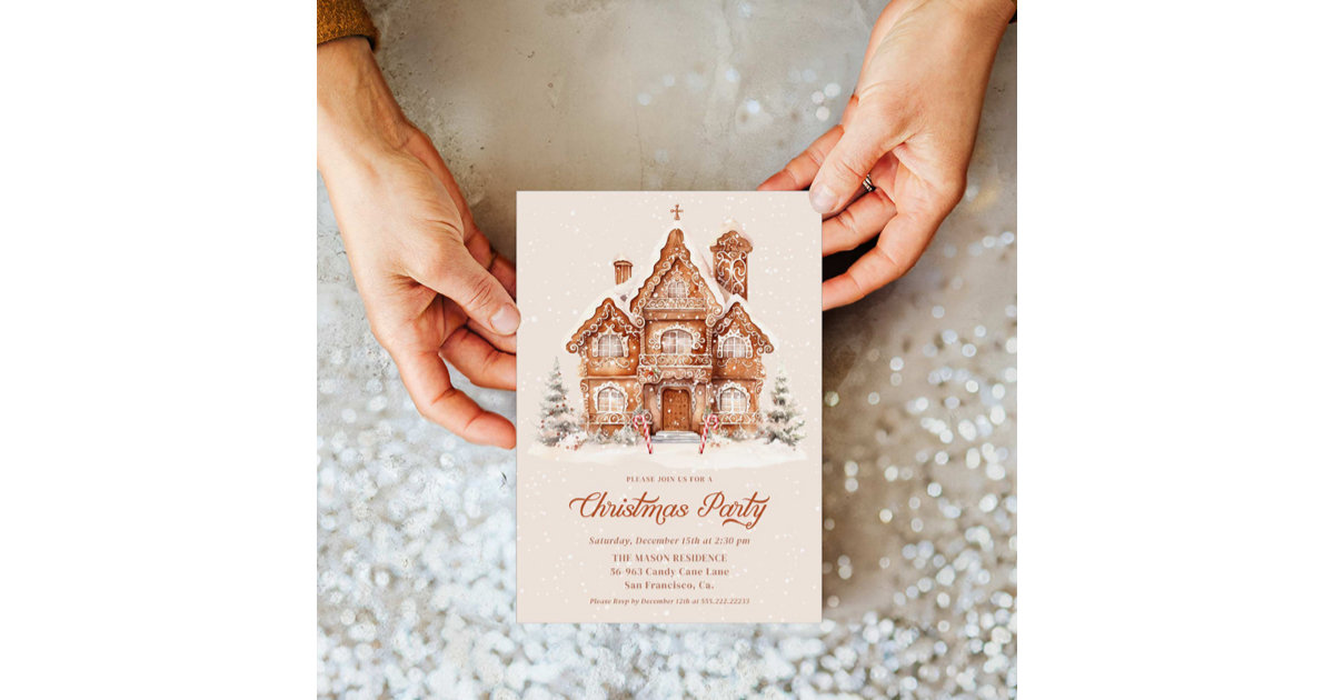 Elegant Gingerbread House Christmas Party Invitation | Zazzle