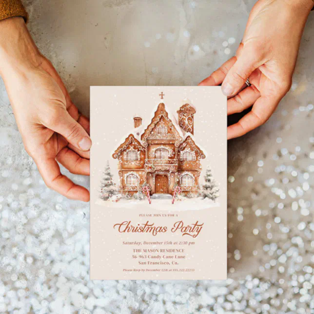 Elegant Gingerbread House Christmas Party Invitation | Zazzle