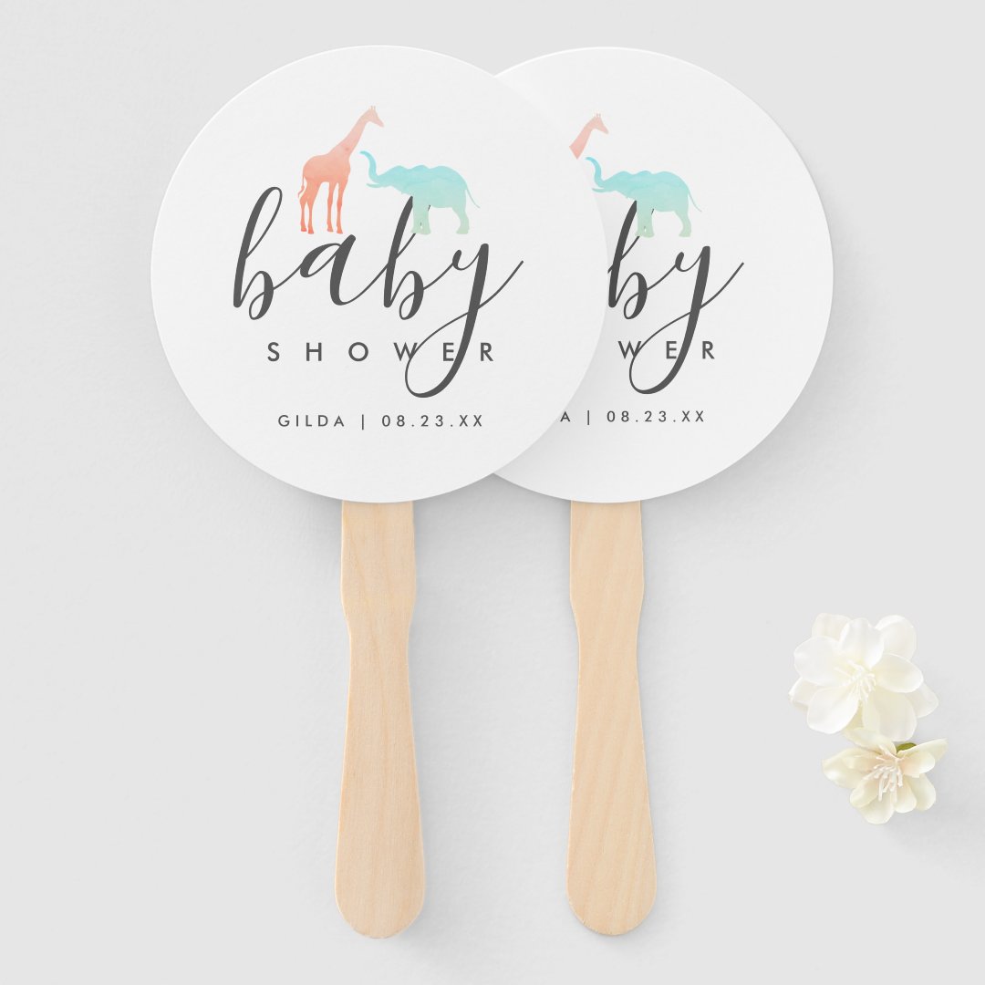 Elegant Giraffe Elephant Baby Shower Hand Fan | Zazzle