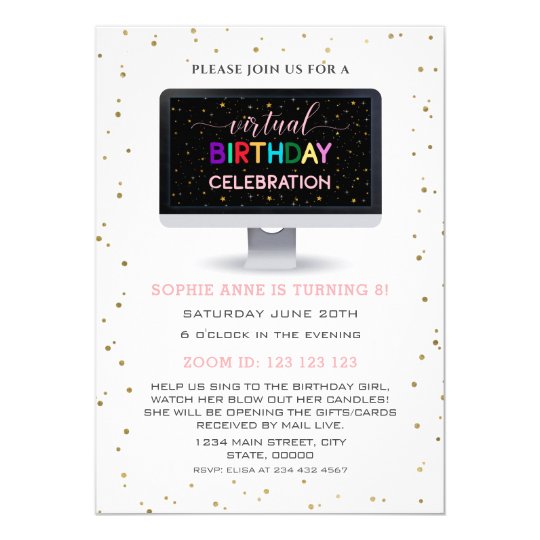Elegant Girl Colourful Virtual Birthday Party Invitation | Zazzle.com