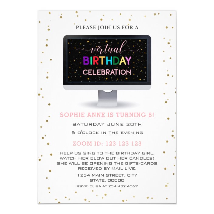 Elegant Girl Colourful Virtual Birthday Party Invitation | Zazzle.com