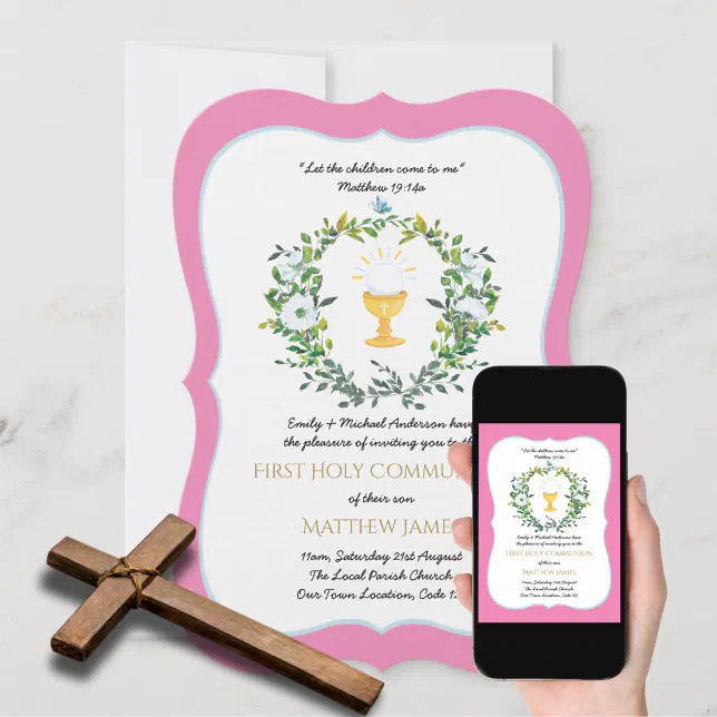 Elegant Girls Floral First Holy Communion Invitation | Zazzle