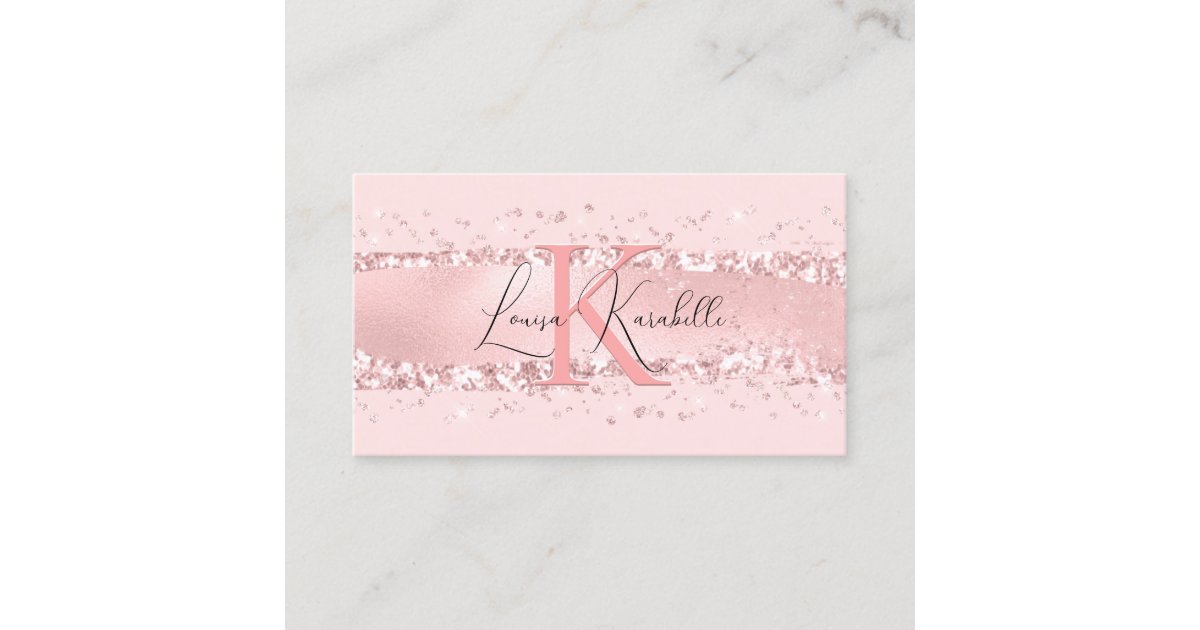 Elegant Girly Blush Pink Monogram Business Card | Zazzle