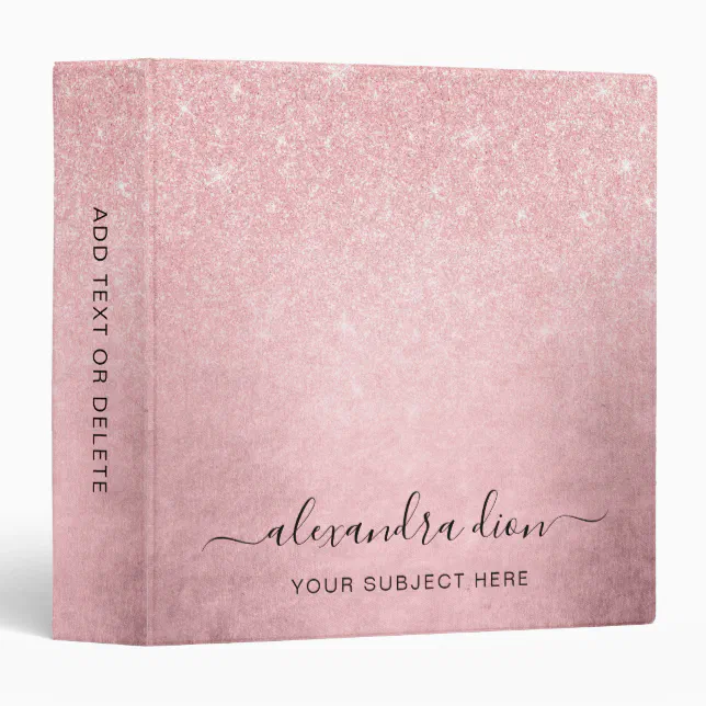Elegant girly gradient pink rose gold glitter 3 ring binder | Zazzle