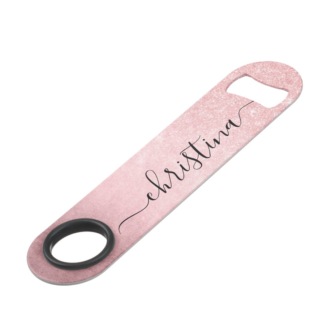 Elegant girly gradient pink rose gold glitter bar key | Zazzle