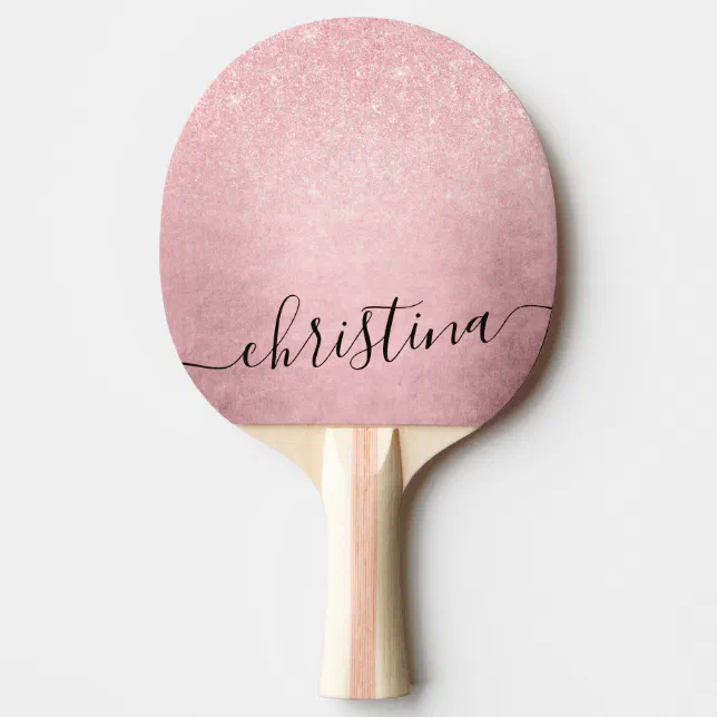 Elegant girly gradient pink rose gold glitter ping pong paddle | Zazzle