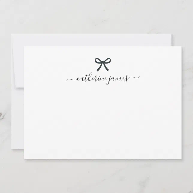 Elegant Girly Monogram Name Script Cute Ribbon Bow Note Card | Zazzle