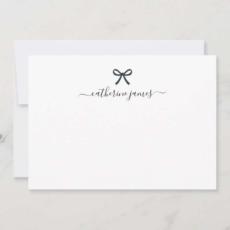 Elegant Girly Monogram Name Script Cute Ribbon Bow Note Card | Zazzle