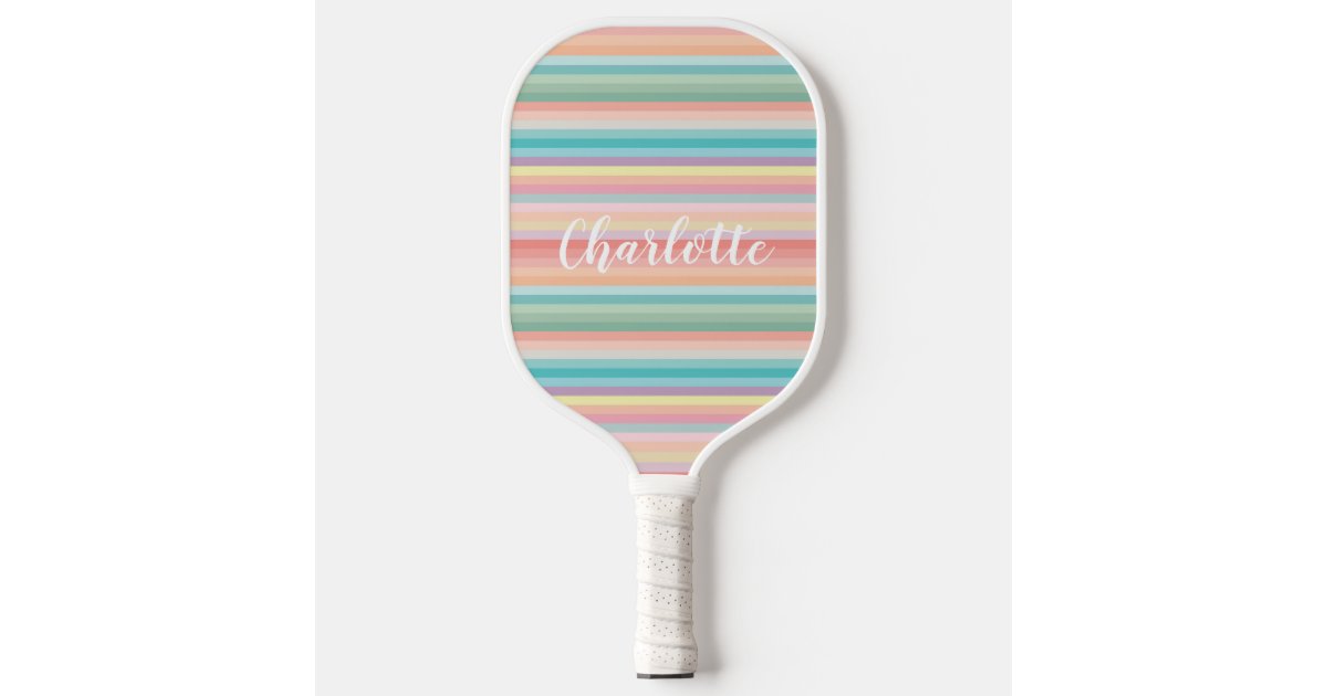 Elegant Girly Pastel Rainbow Stripes Personalized Pickleball Paddle ...