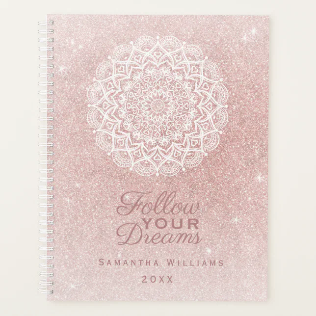 Elegant Girly Personalized Rose Gold Glitter Planner | Zazzle