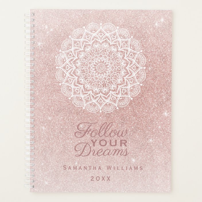 Elegant Girly Personalized Rose Gold Glitter Planner | Zazzle.com