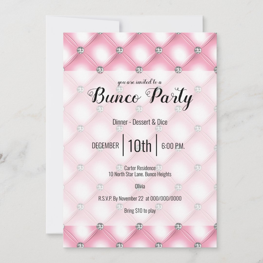 Elegant Girly Pink Bunco Party Invitation | Zazzle