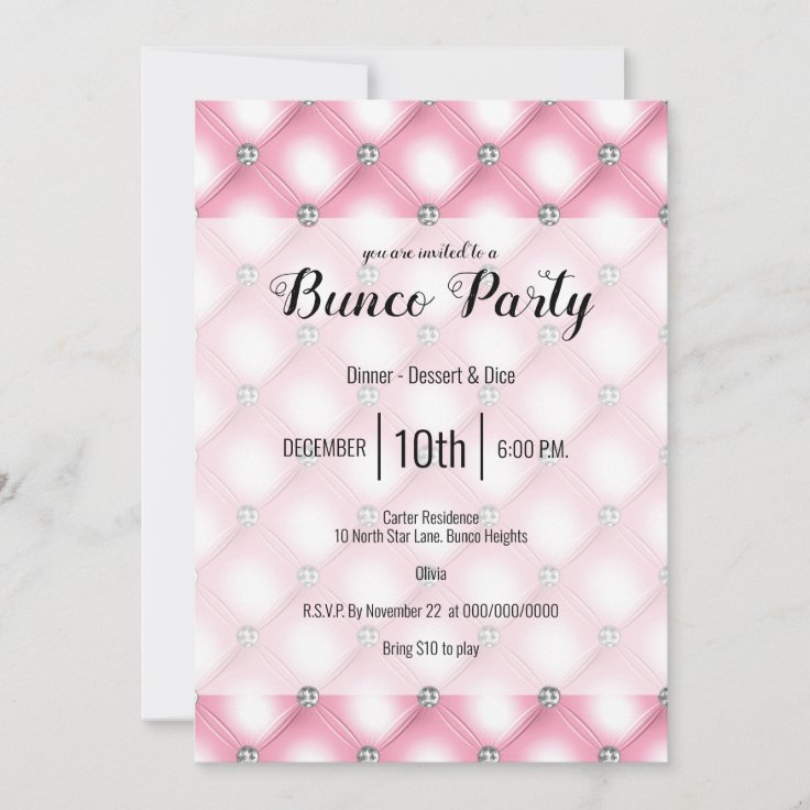 Elegant Girly Pink Bunco Party Invitation | Zazzle