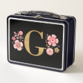 Elegant Girly Pink Floral Monogram Metal Lunch Box | Zazzle