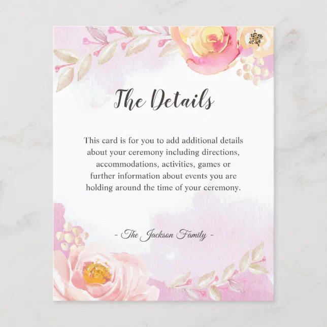 Elegant Girly Pink Gold Rose Garden Details Flyer | Zazzle