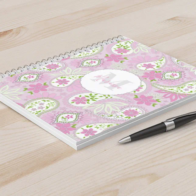 Elegant Girly Pink Preppy Paisley Print Pattern Notebook | Zazzle