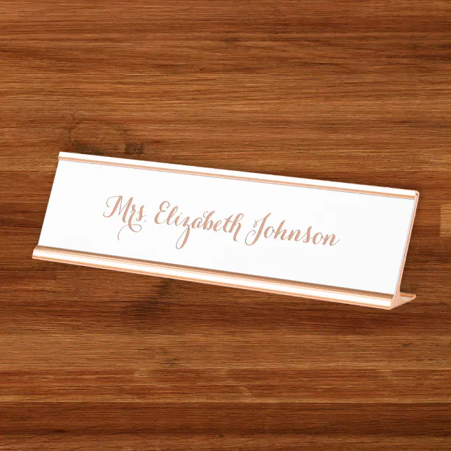 Elegant Girly Pink Rose Gold Teacher School Class Desk Name Plate | Zazzle