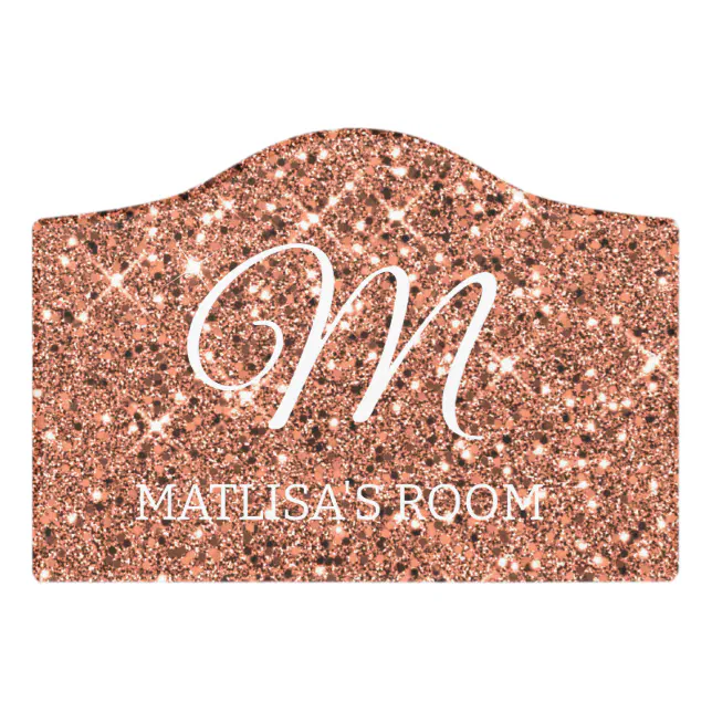 Elegant Girly Rose Gold Glitter Sparkle Monogram Door Sign | Zazzle