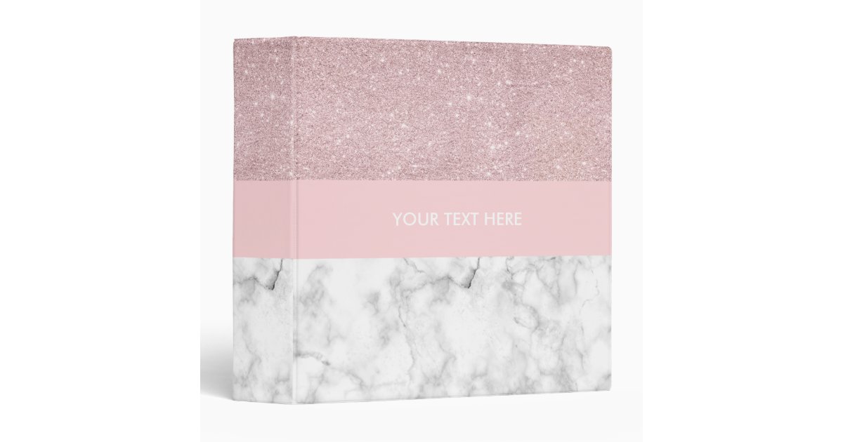 Elegant girly rose gold glitter & white marble 3 ring binder | Zazzle