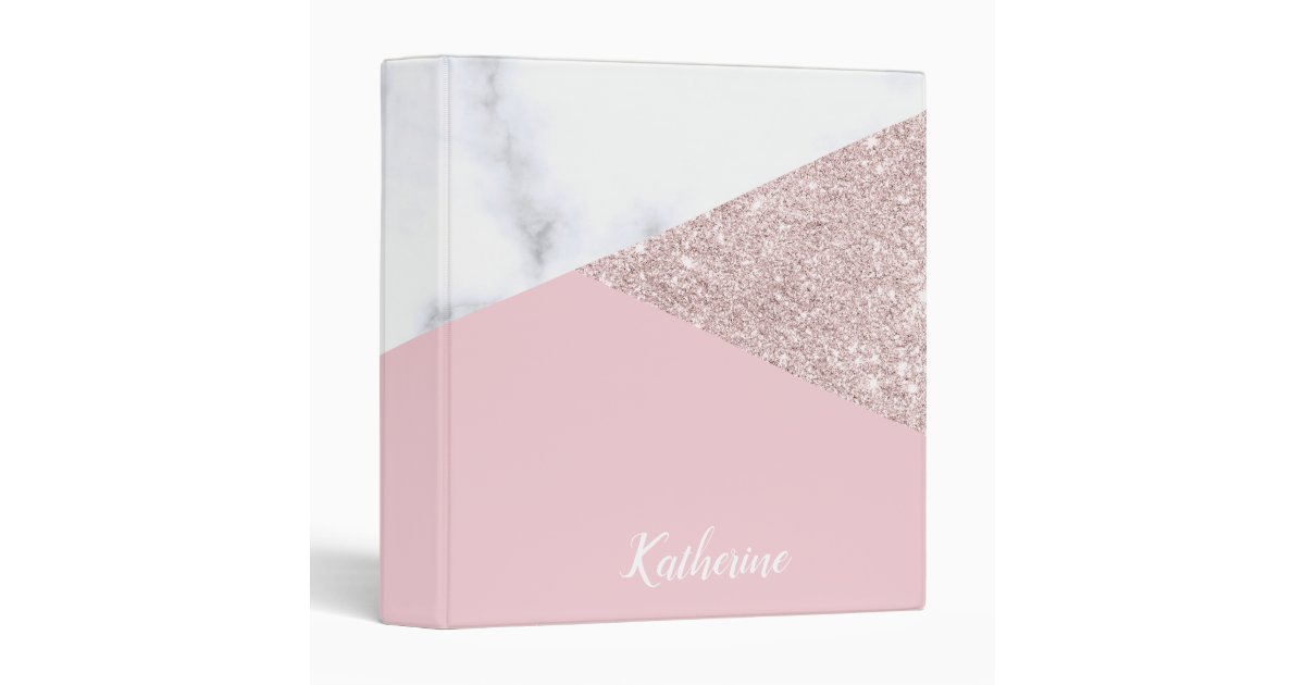 Elegant girly rose gold glitter white marble pink 3 ring binder | Zazzle