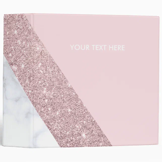 elegant girly rose gold glitter white marble pink 3 ring binder | Zazzle