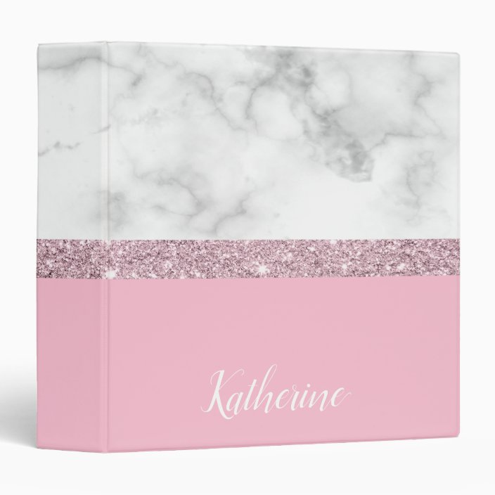 Elegant girly rose gold glitter white marble pink 3 ring binder ...