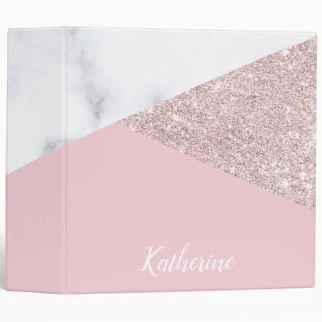 Elegant girly rose gold glitter white marble pink binder | Zazzle