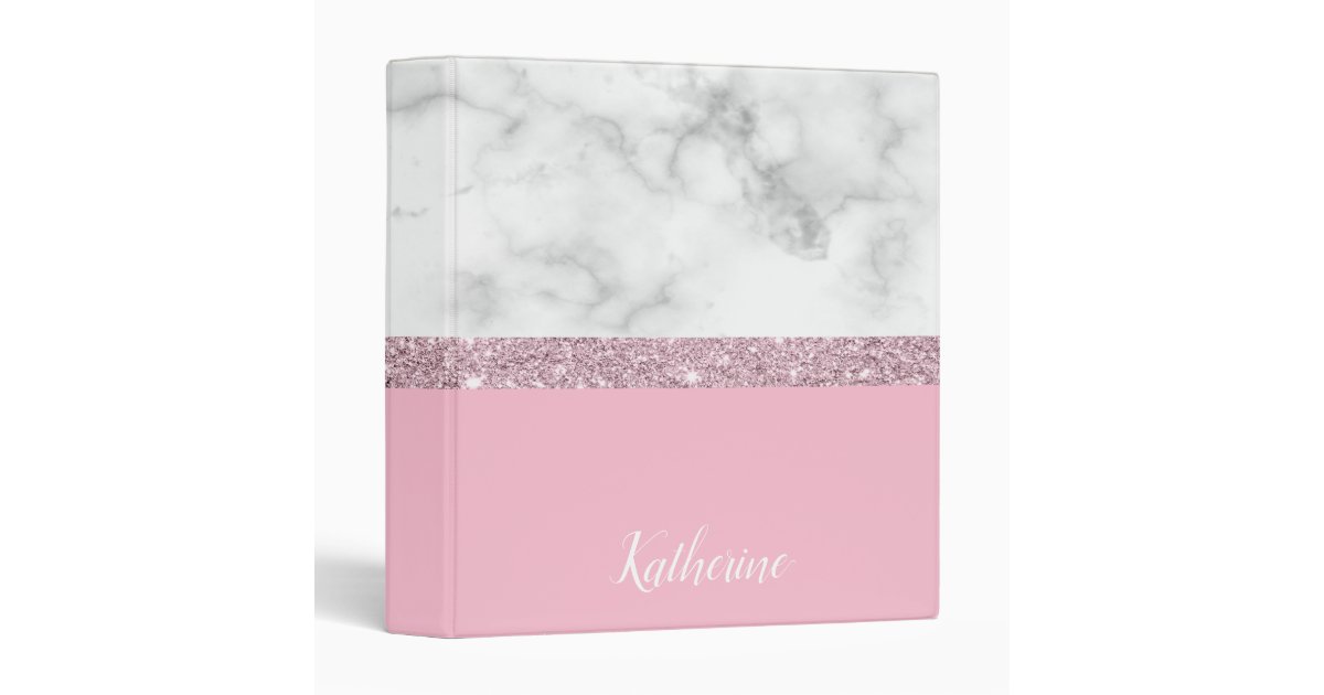 Elegant girly rose gold glitter white marble pink binder | Zazzle