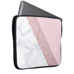 elegant girly rose gold glitter white marble pink laptop sleeve | Zazzle