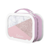 Elegant girly rose gold glitter white marble pink lunch box | Zazzle