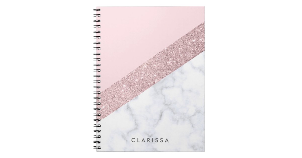 elegant girly rose gold glitter white marble pink notebook | Zazzle