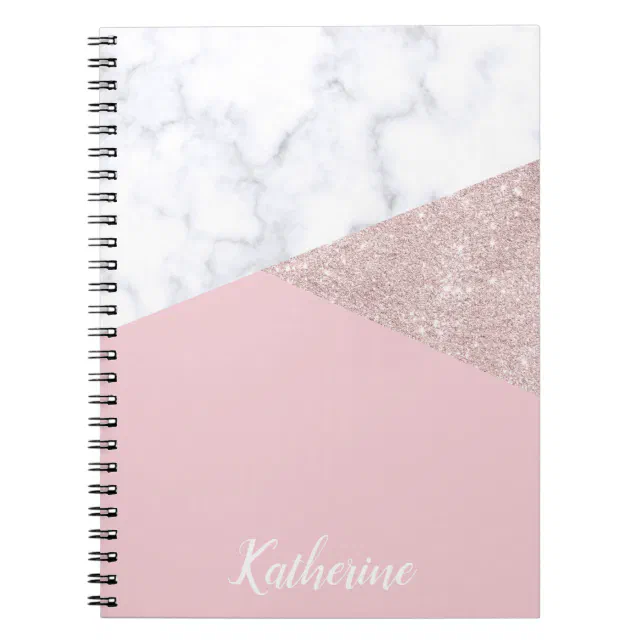 Elegant girly rose gold glitter white marble pink notebook | Zazzle