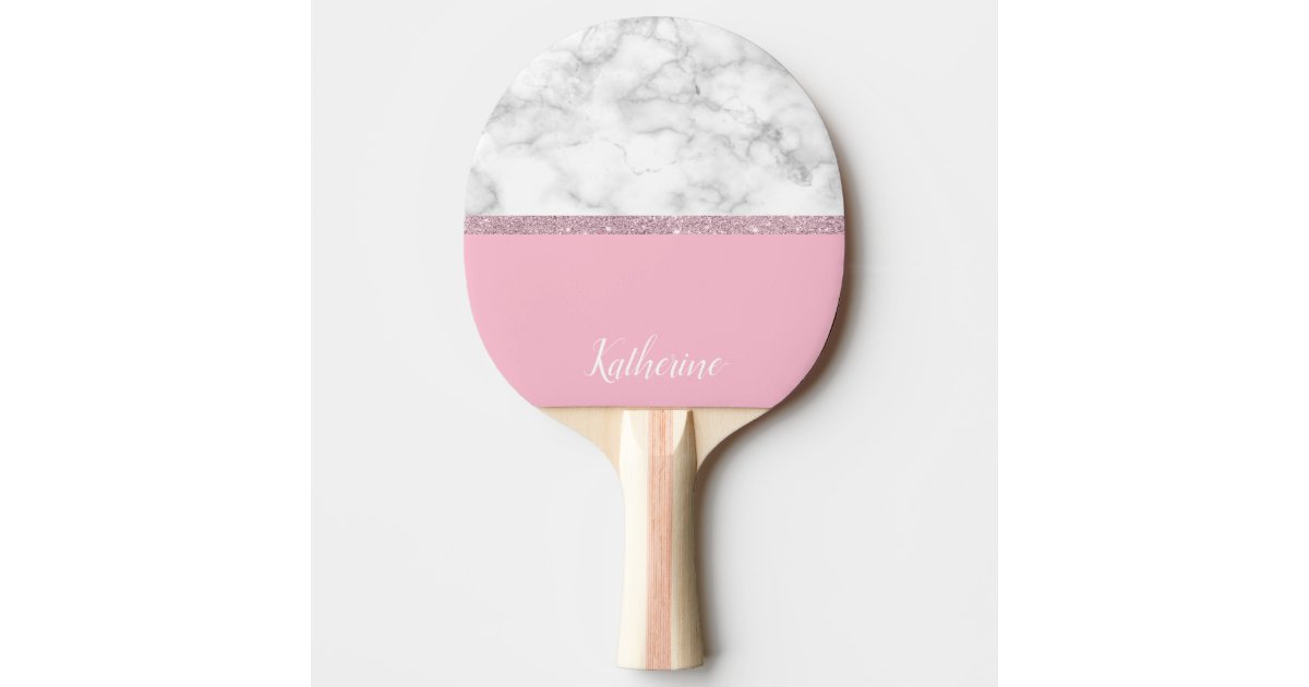 Elegant girly rose gold glitter white marble pink ping pong paddle | Zazzle