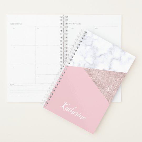 Elegant girly rose gold glitter white marble pink planner | Zazzle.com