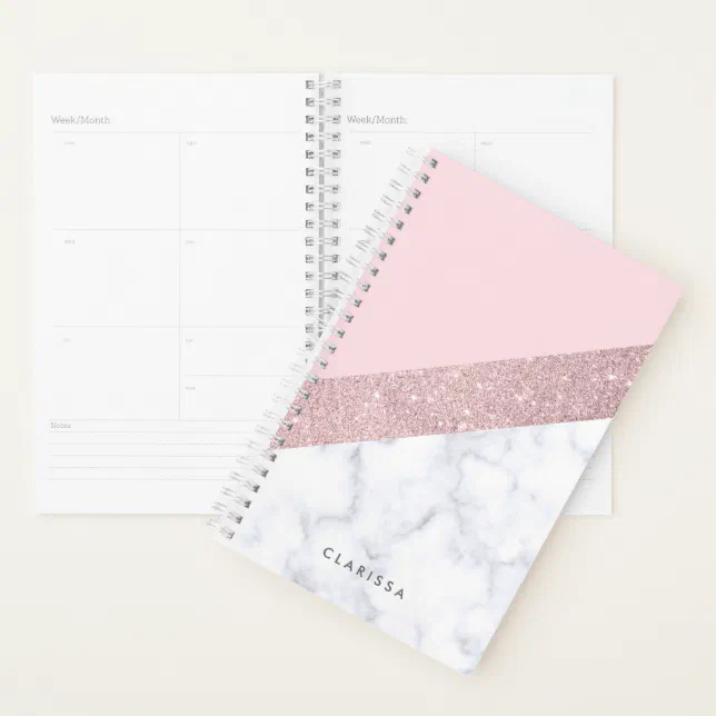 elegant girly rose gold glitter white marble pink planner | Zazzle