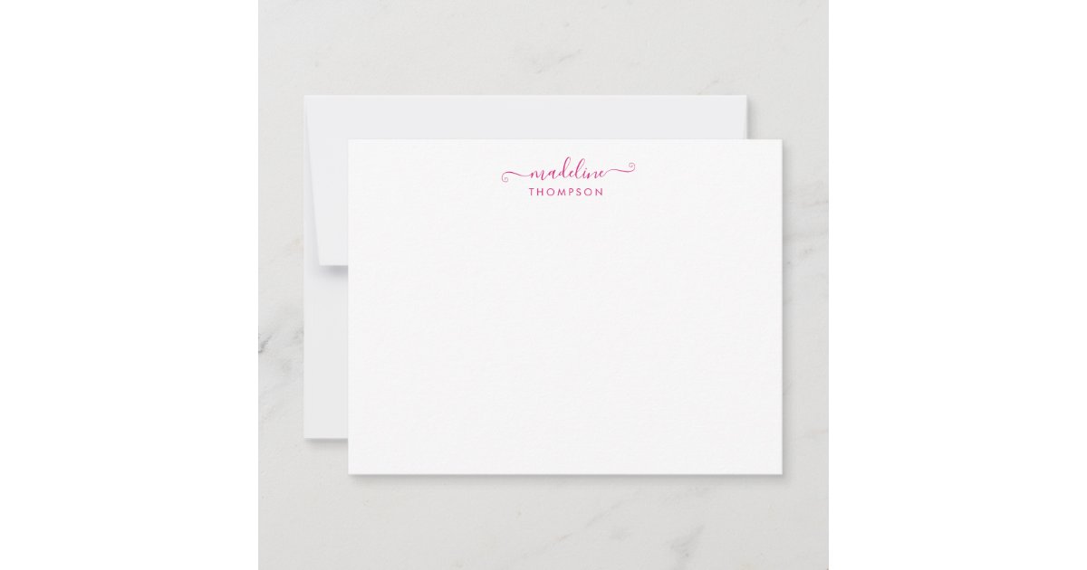 Elegant Girly Script Magenta Typography Note Card | Zazzle