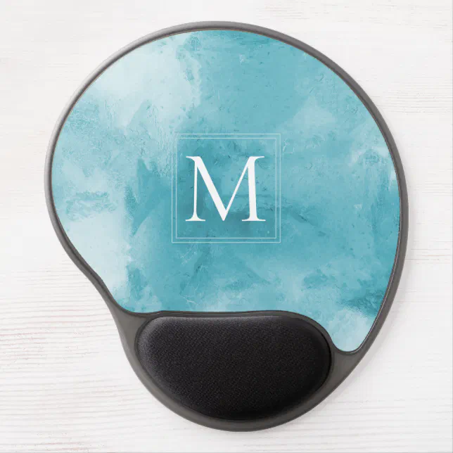 Elegant Girly Teal Turquoise Marble Foil Monogram Gel Mouse Pad | Zazzle