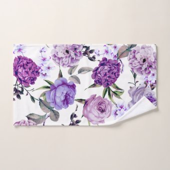 Elegant Girly Violet Lilac Purple Flowers Hand Towel | Zazzle