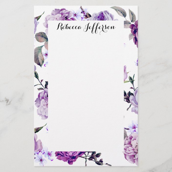 Elegant Girly Violet Lilac Purple Flowers Stationery | Zazzle.com