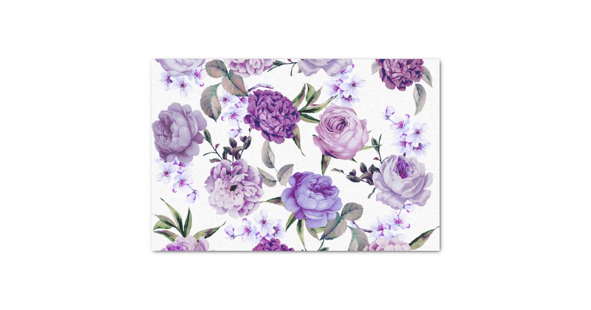 Elegant Girly Violet Lilac Purple Flowers Tissue Paper | Zazzle