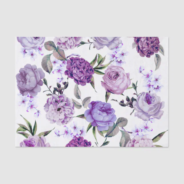 Elegant Girly Violet Lilac Purple Flowers Tissue Paper | Zazzle