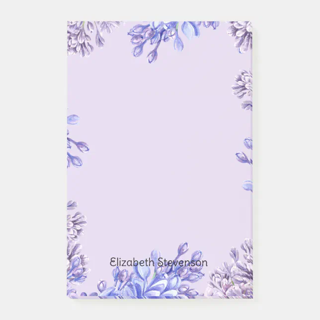 Elegant Girly Watercolor Purple Lilac Flowers Name Post-it Notes | Zazzle