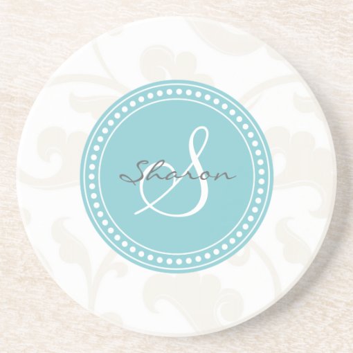 Elegant girly white floral pattern monogram drink coaster | Zazzle