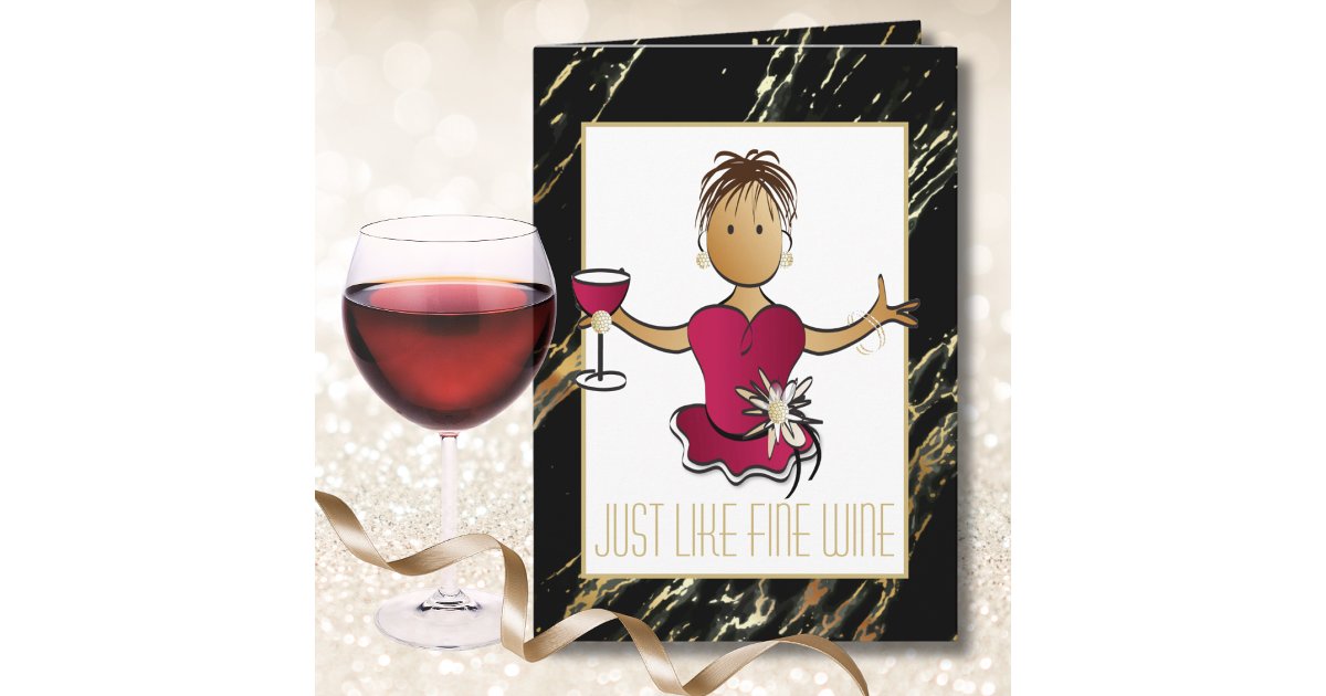Elegant Glam Black Gold Red Wine Birthday Card | Zazzle