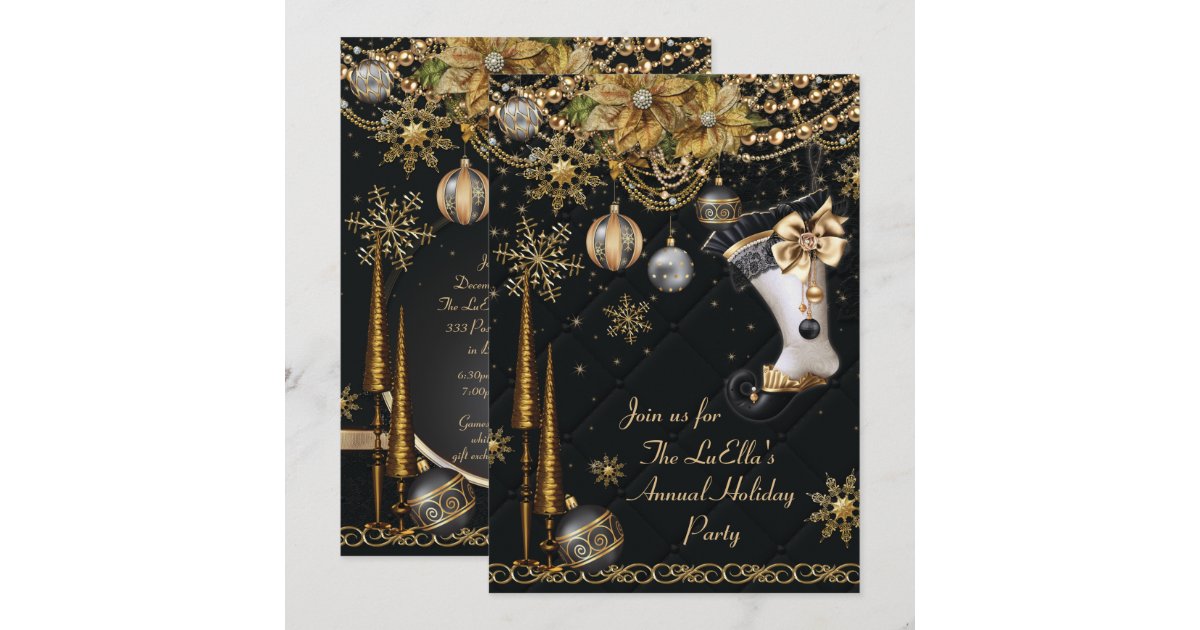 Elegant Glam Holiday Christmas Party Invitations | Zazzle