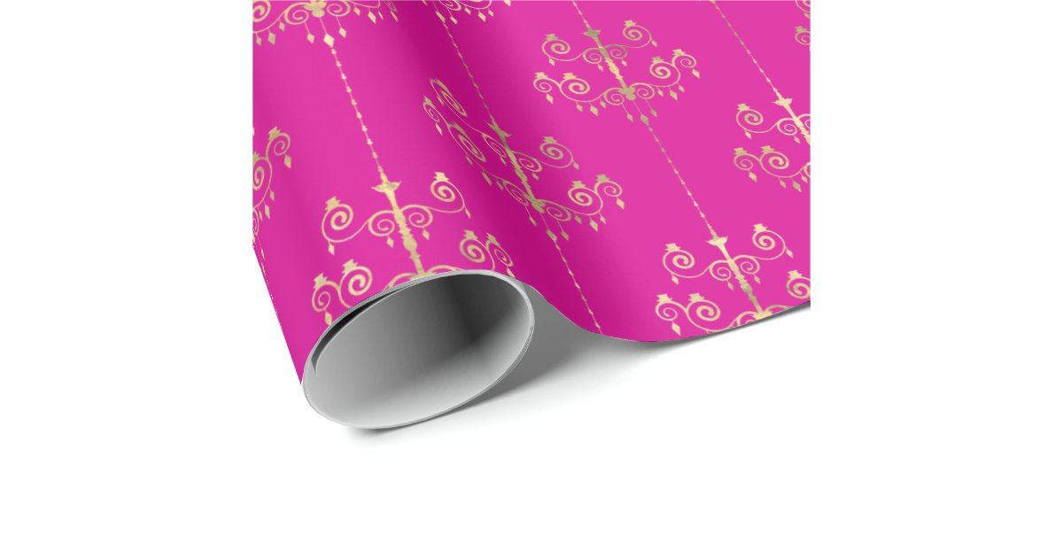 Elegant Glam Hot Pink Gold Pattern Wrapping Paper | Zazzle