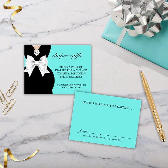 Elegant Glam Tiffany Diaper Raffle Baby Shower Enclosure Card | Zazzle