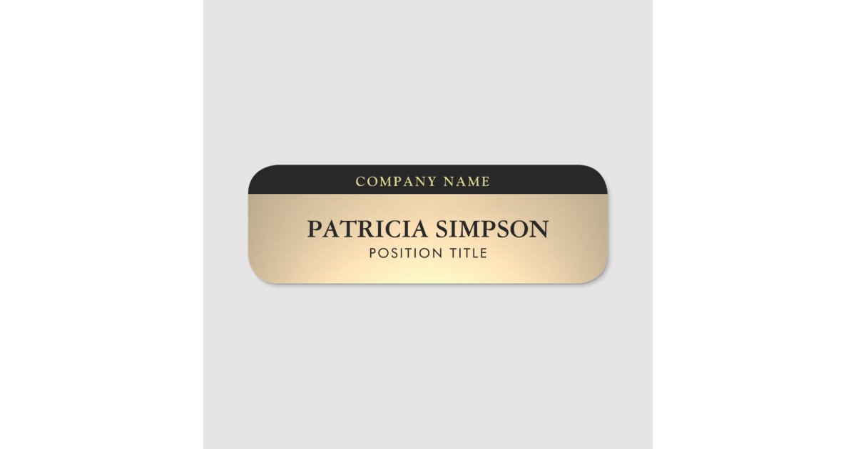 Elegant Glamorous Black And Gold: Unique Luxury Name Tag | Zazzle