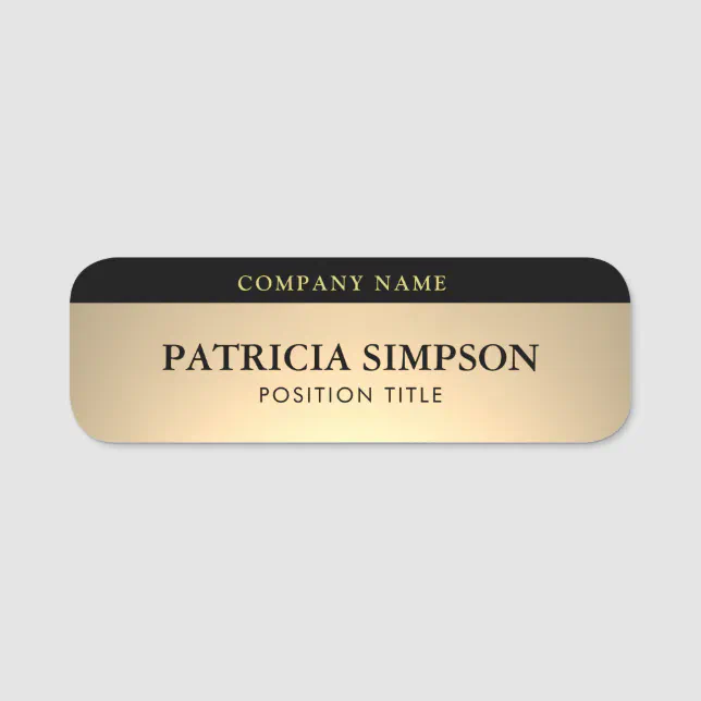 Elegant Glamorous Black And Gold: Unique Luxury Name Tag | Zazzle